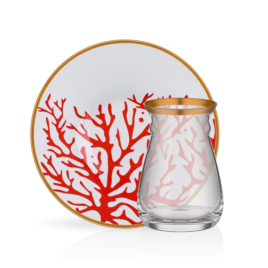 Red Coral Tea Cups - Set of 6